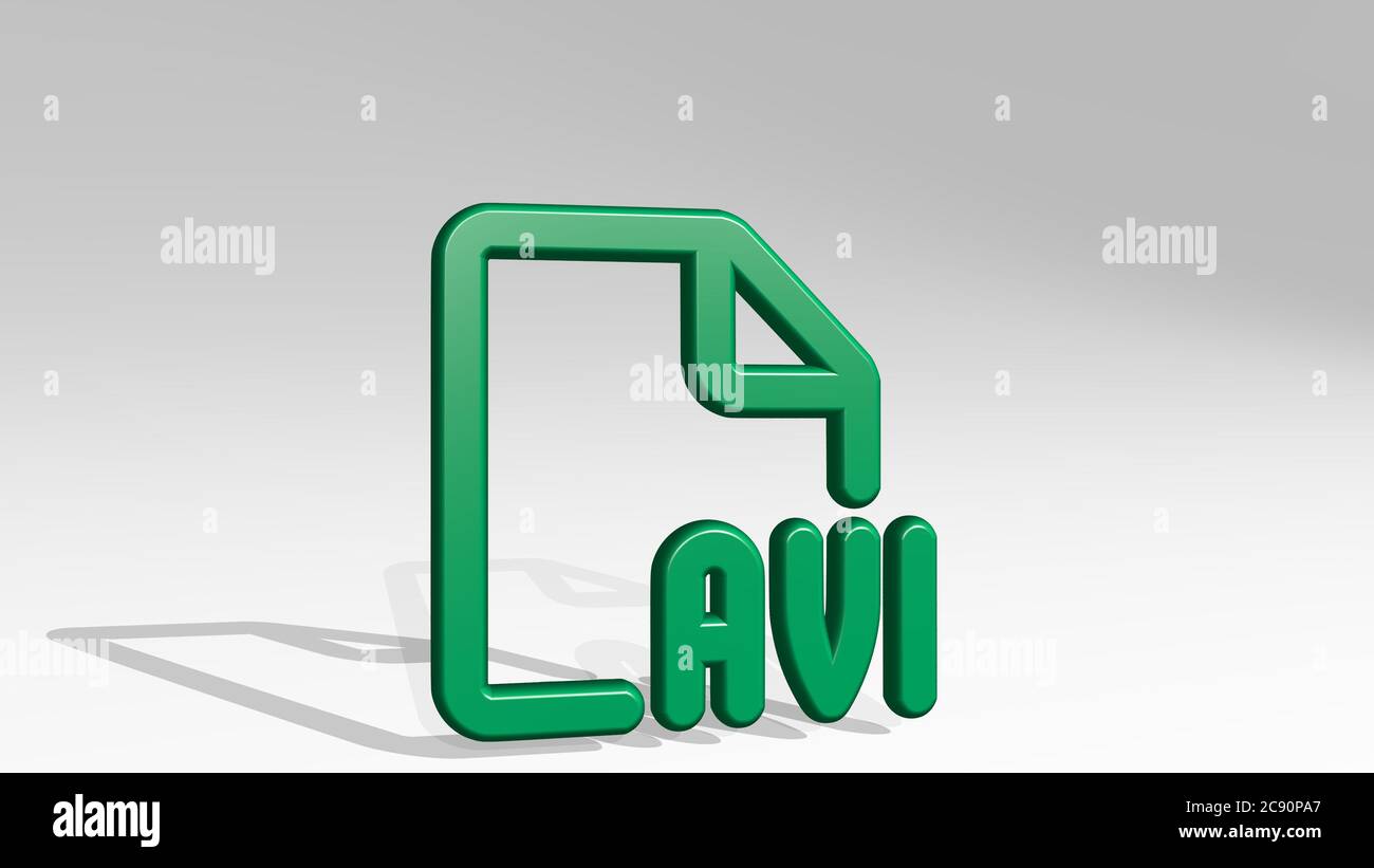 video file avi stand with shadow. 3D illustration of metallic sculpture ...