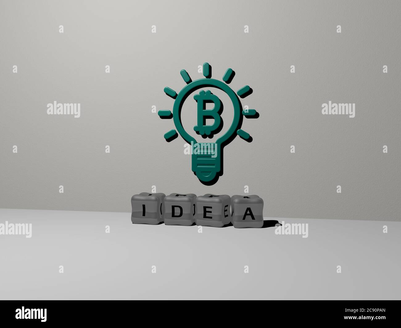 3D representation of IDEA with icon on the wall and text arranged by ...