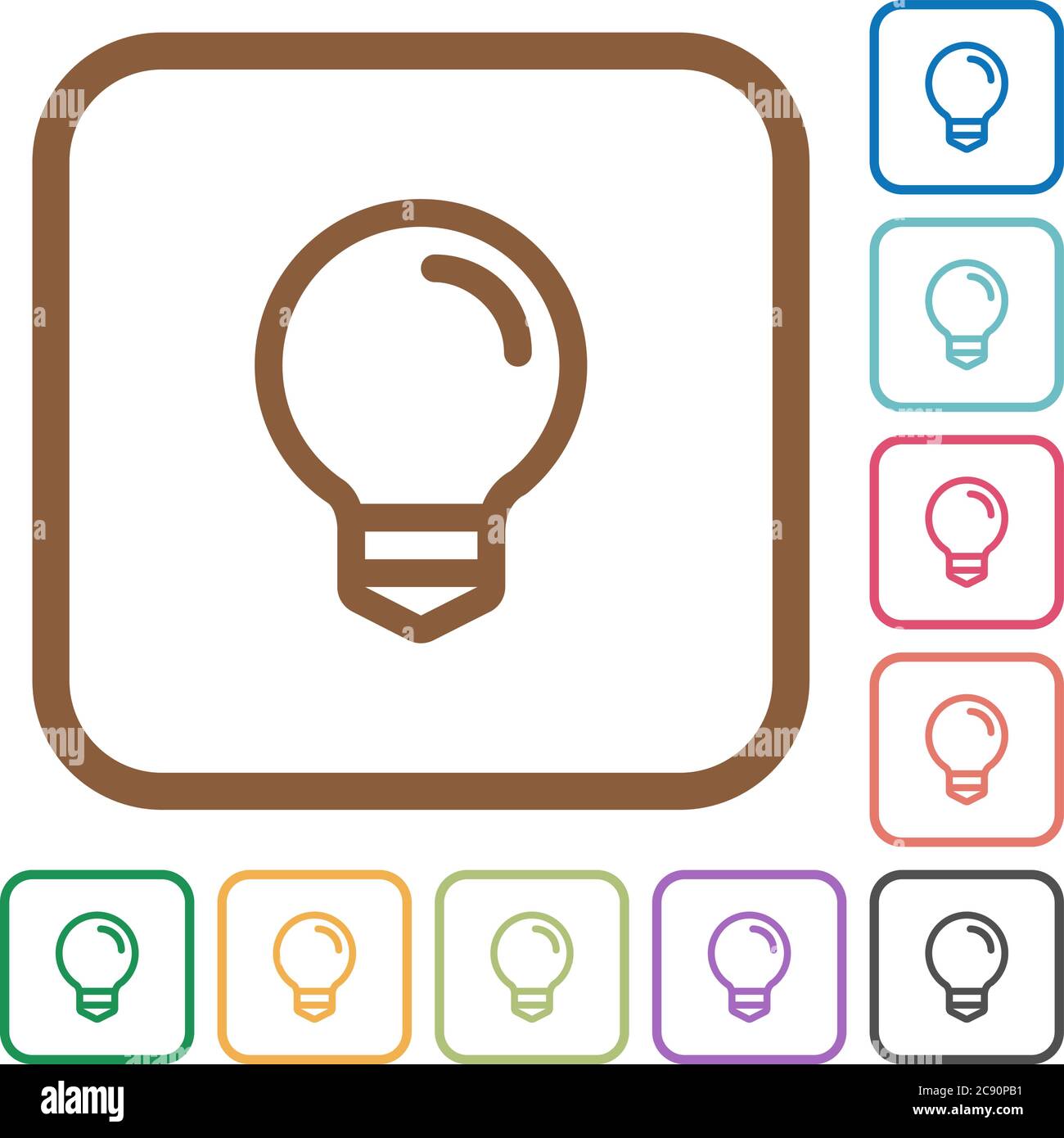 Light bulb simple icons in color rounded square frames on white ...