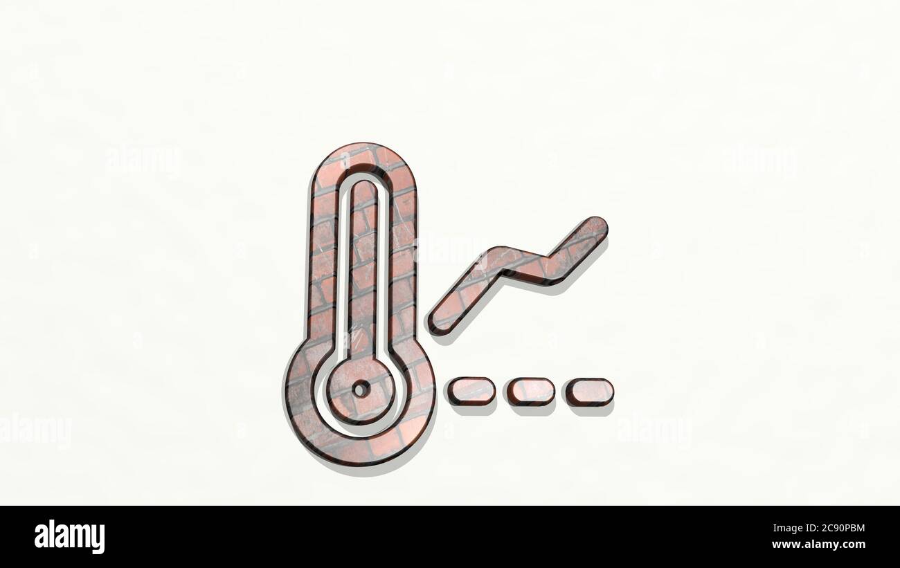 temperature up made by 3D illustration of a shiny metallic sculpture on ...