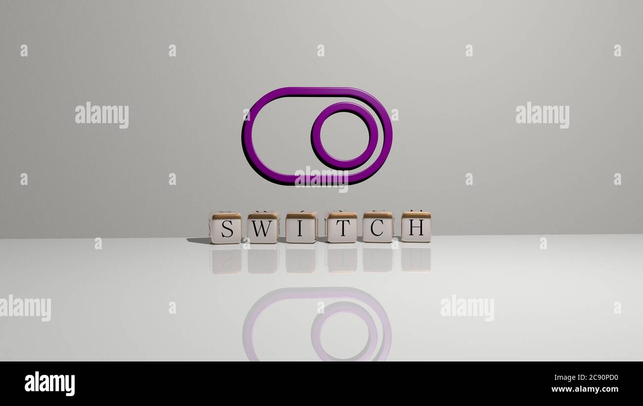 3D representation of SWITCH with icon on the wall and text arranged by ...
