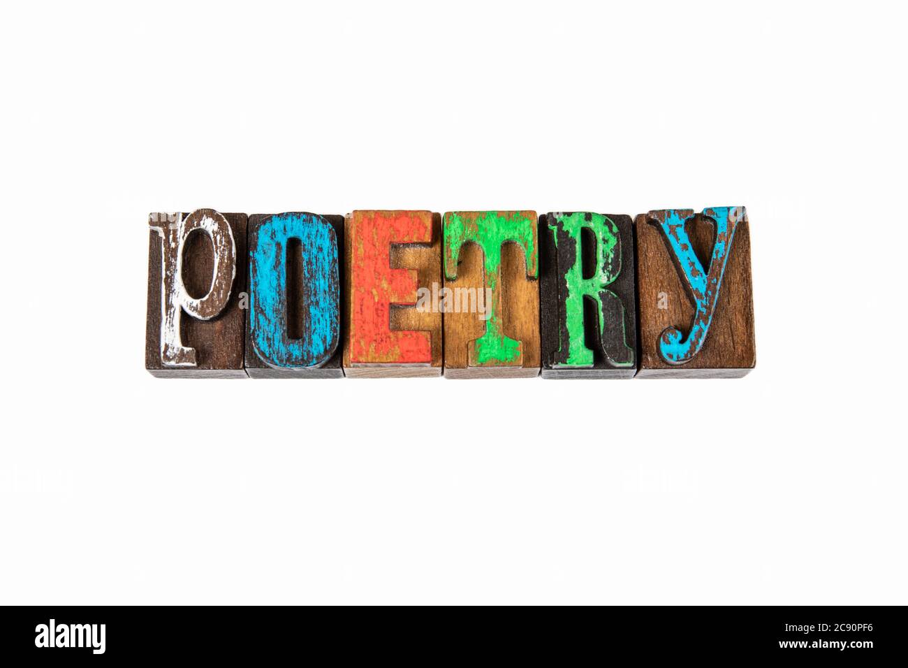 POETRY. Colored wooden letters on a white background Stock Photo - Alamy