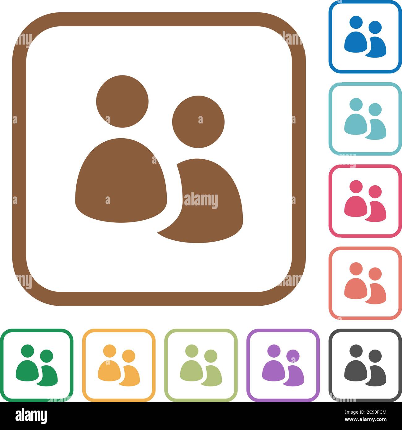 User group simple icons in color rounded square frames on white ...