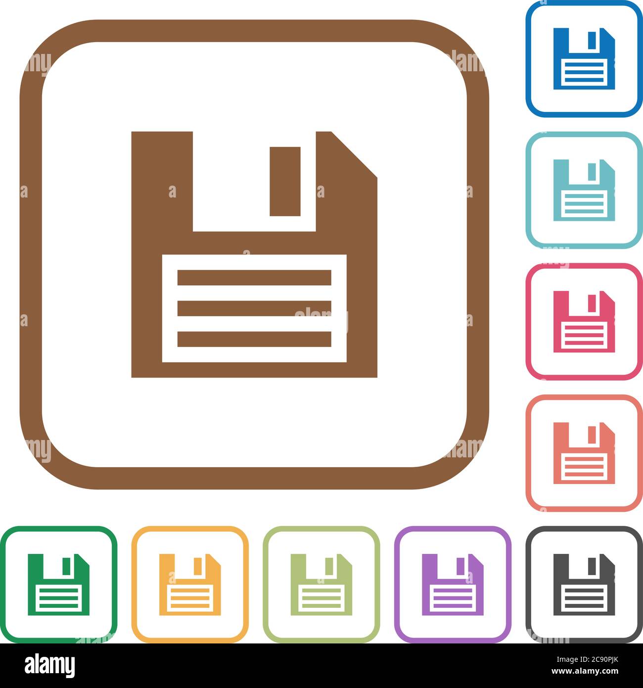 Floppy disk simple icons in color rounded square frames on white ...