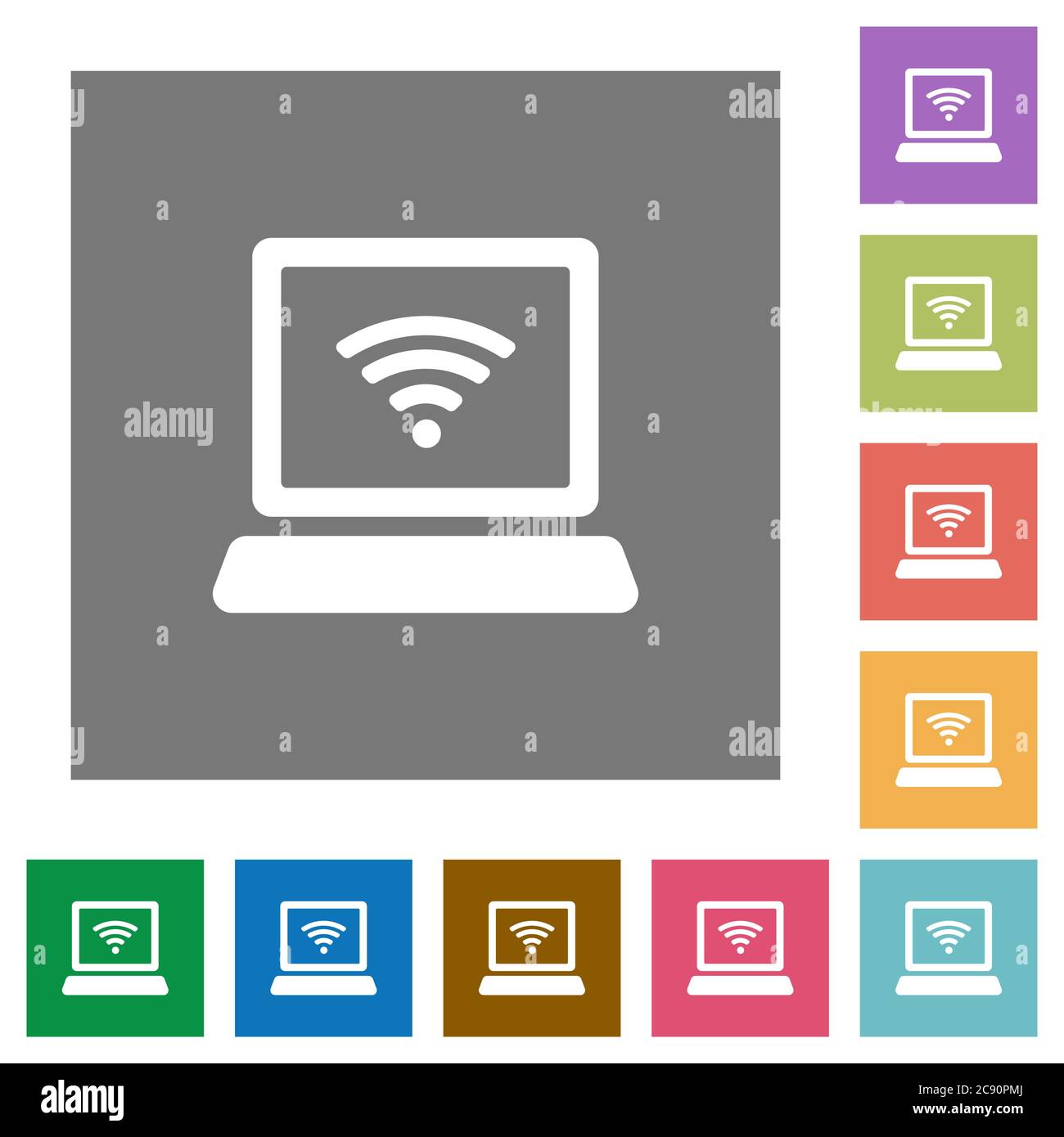 Computer with wireless symbol flat icons on simple color square ...
