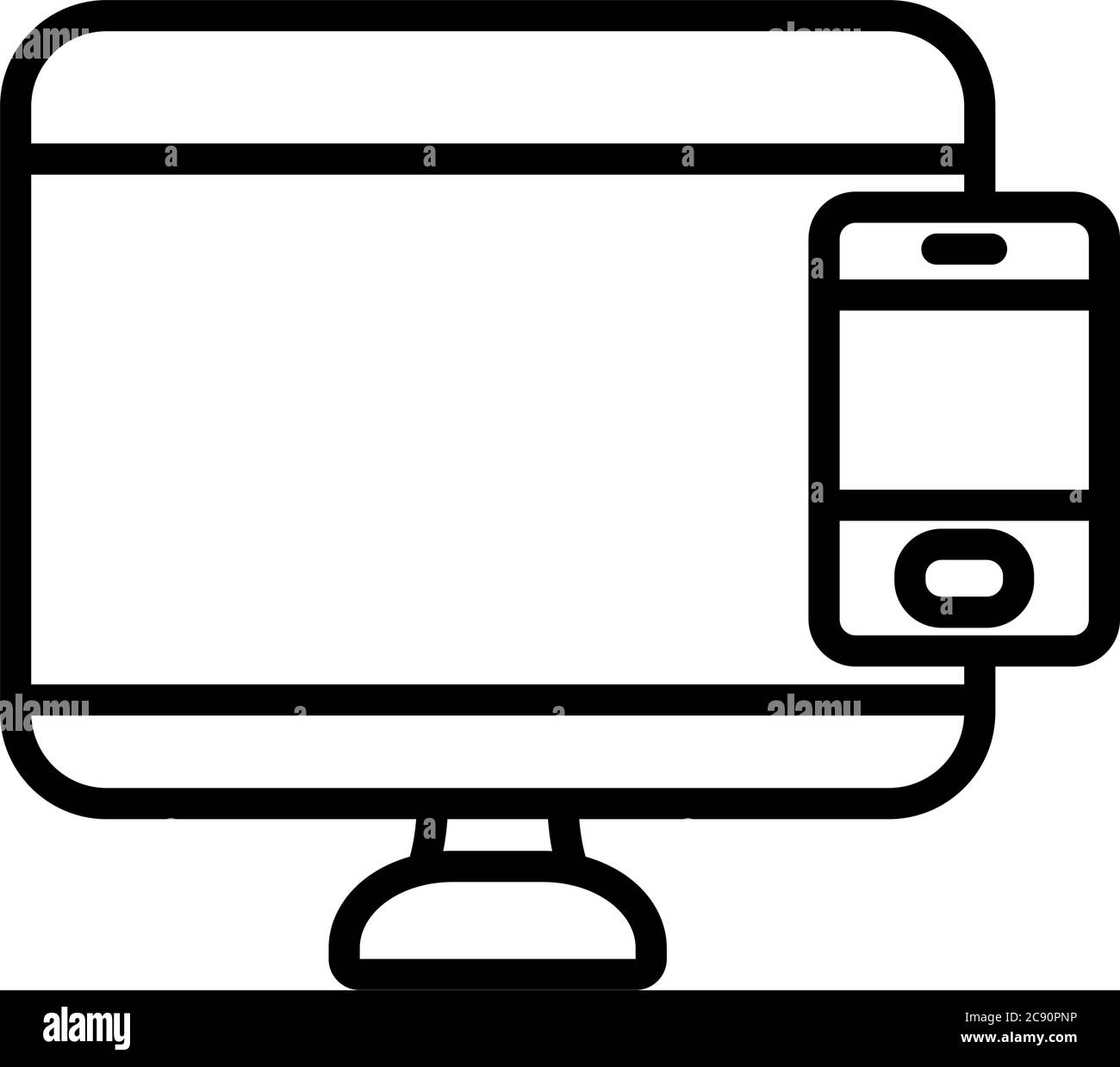 computer and smartphone device icon over white background, line style ...