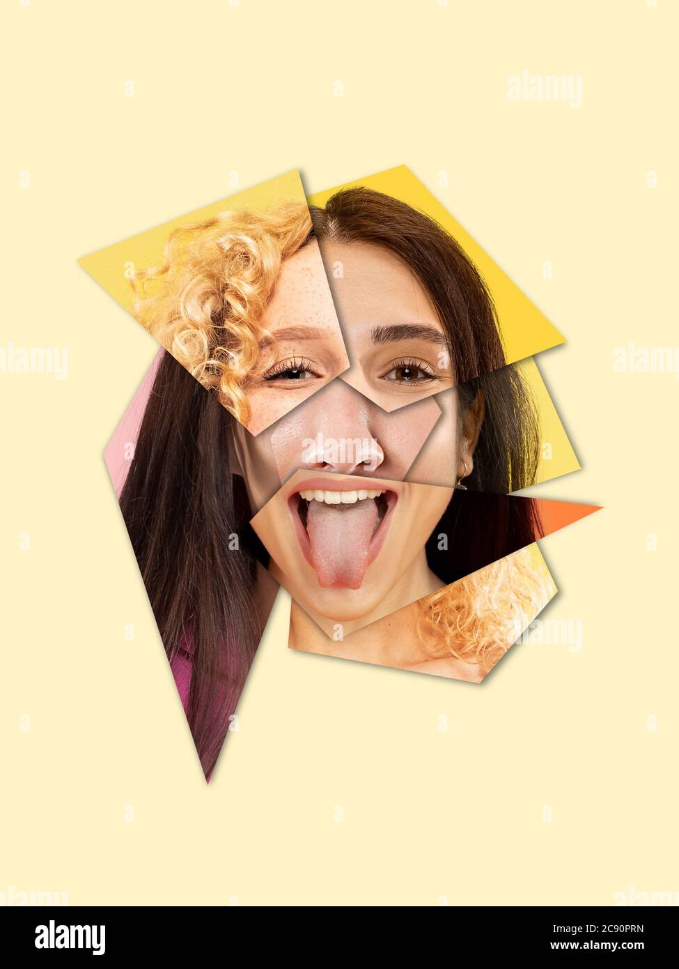 Surreal portrait of woman made of different pieces of photos. Art ...