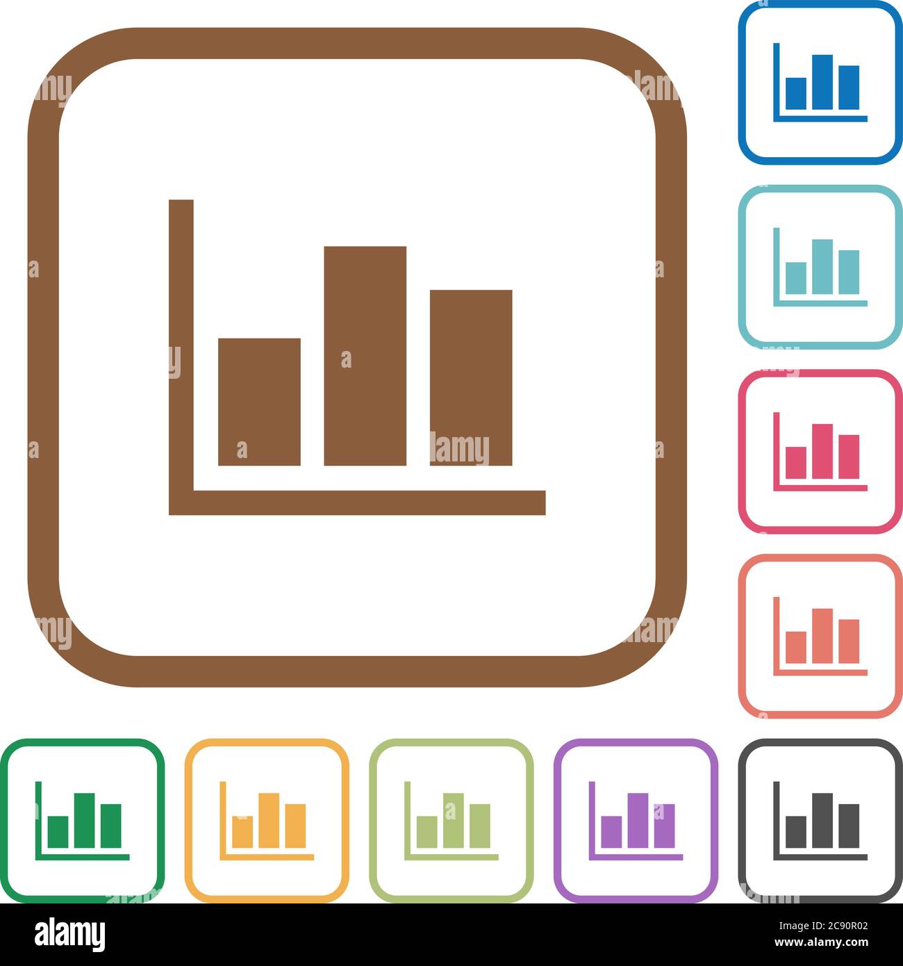 Statistics simple icons in color rounded square frames on white ...