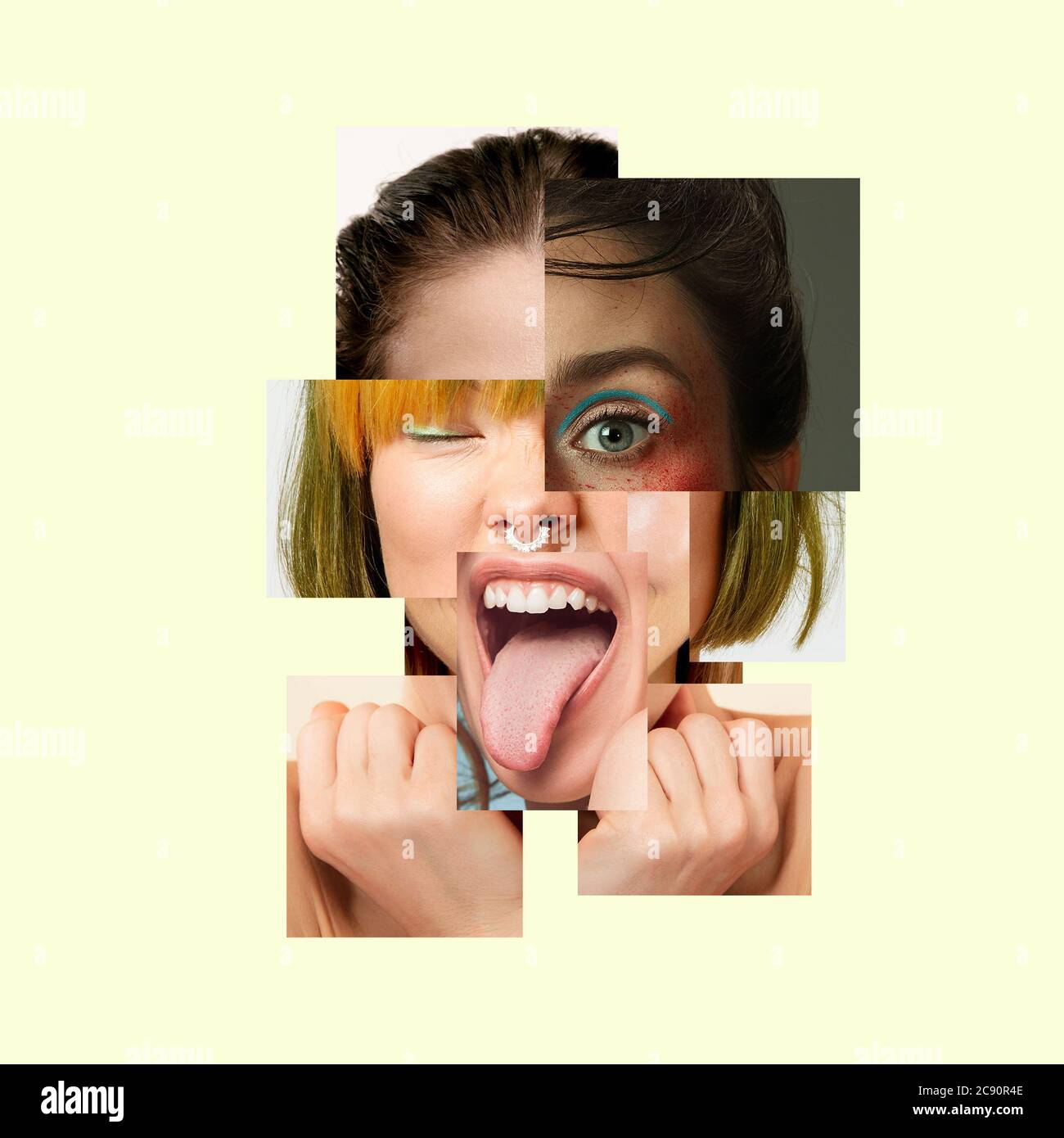 Surreal portrait of woman made of different pieces of photos. Art ...