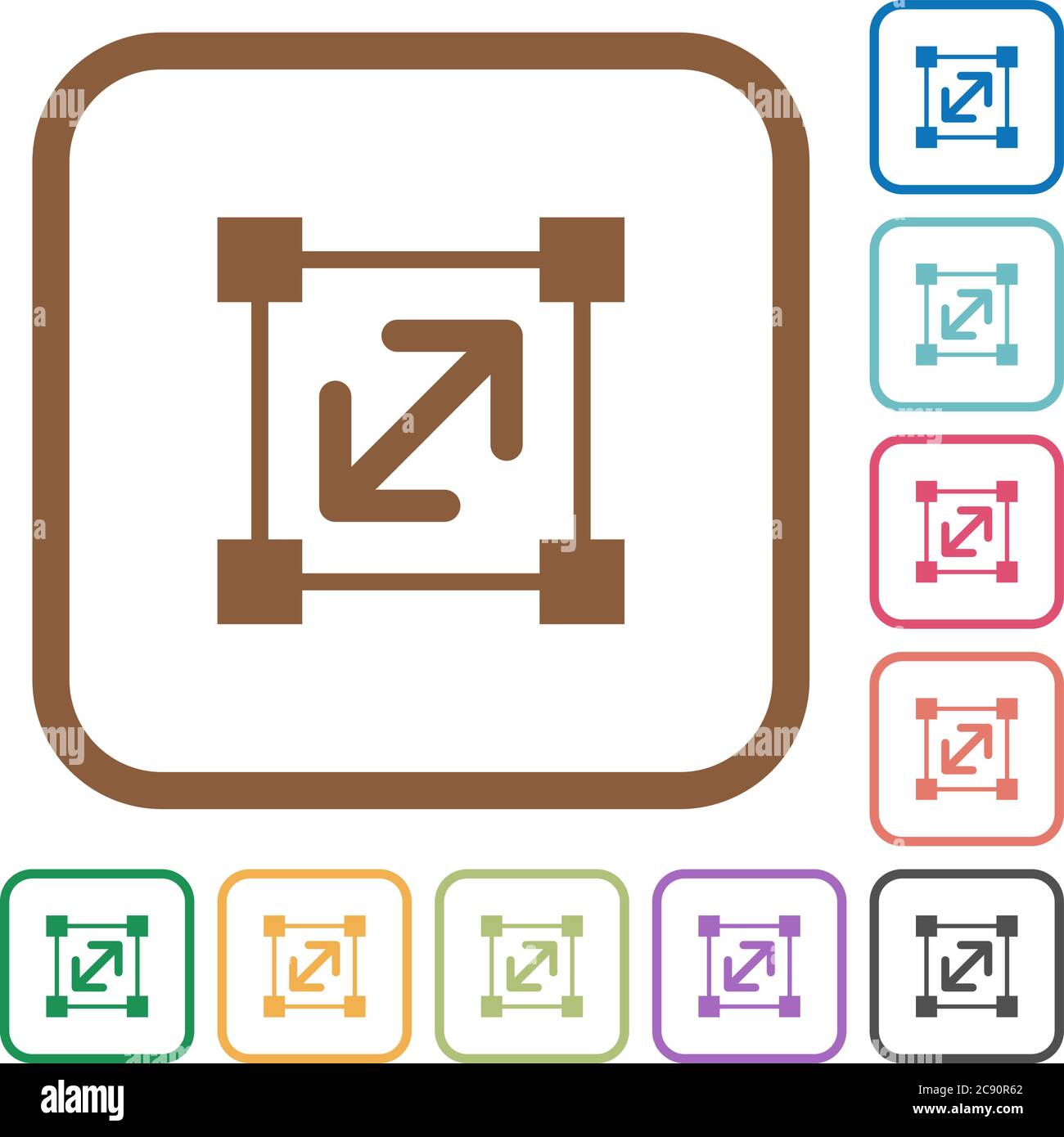 Resize element simple icons in color rounded square frames on white ...