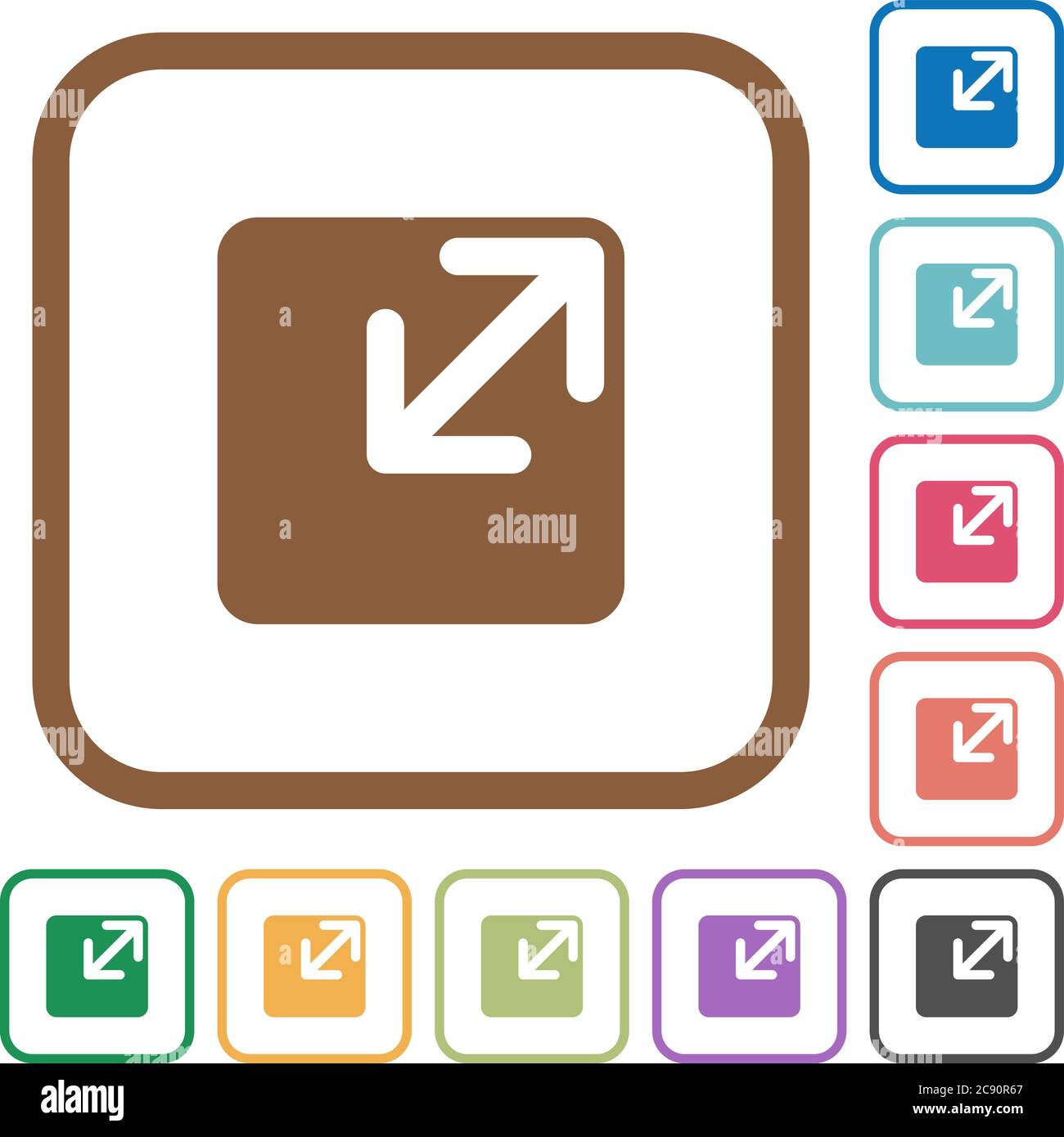 Resize window simple icons in color rounded square frames on white ...