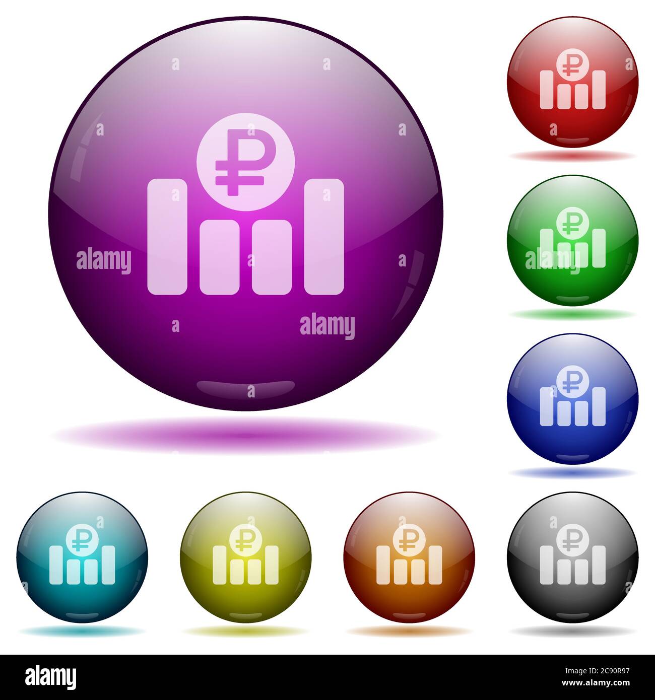 Ruble graph color glass sphere buttons with shadows Stock Vector Image ...