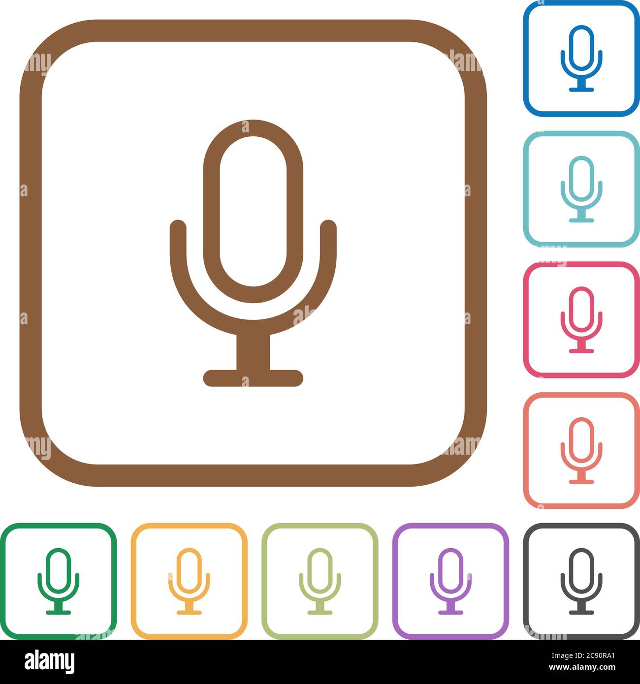 Microphone simple icons in color rounded square frames on white ...