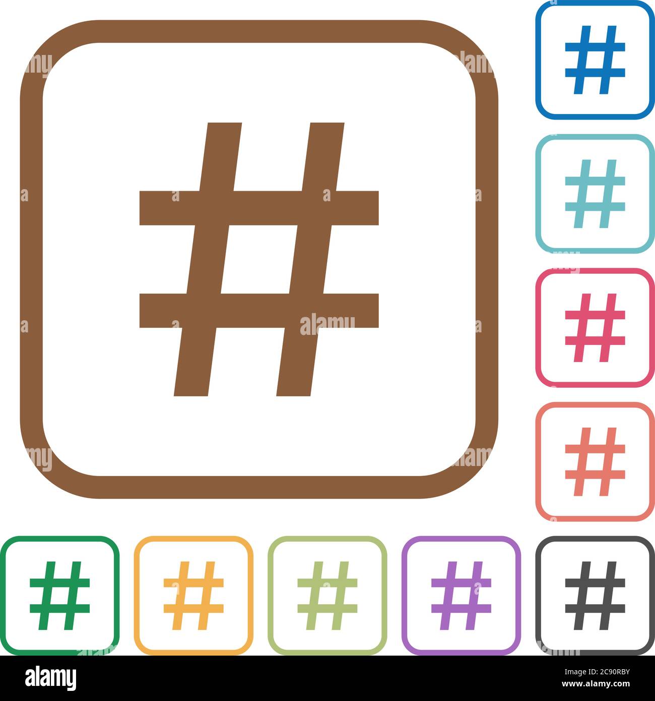 Hash tag simple icons in color rounded square frames on white ...