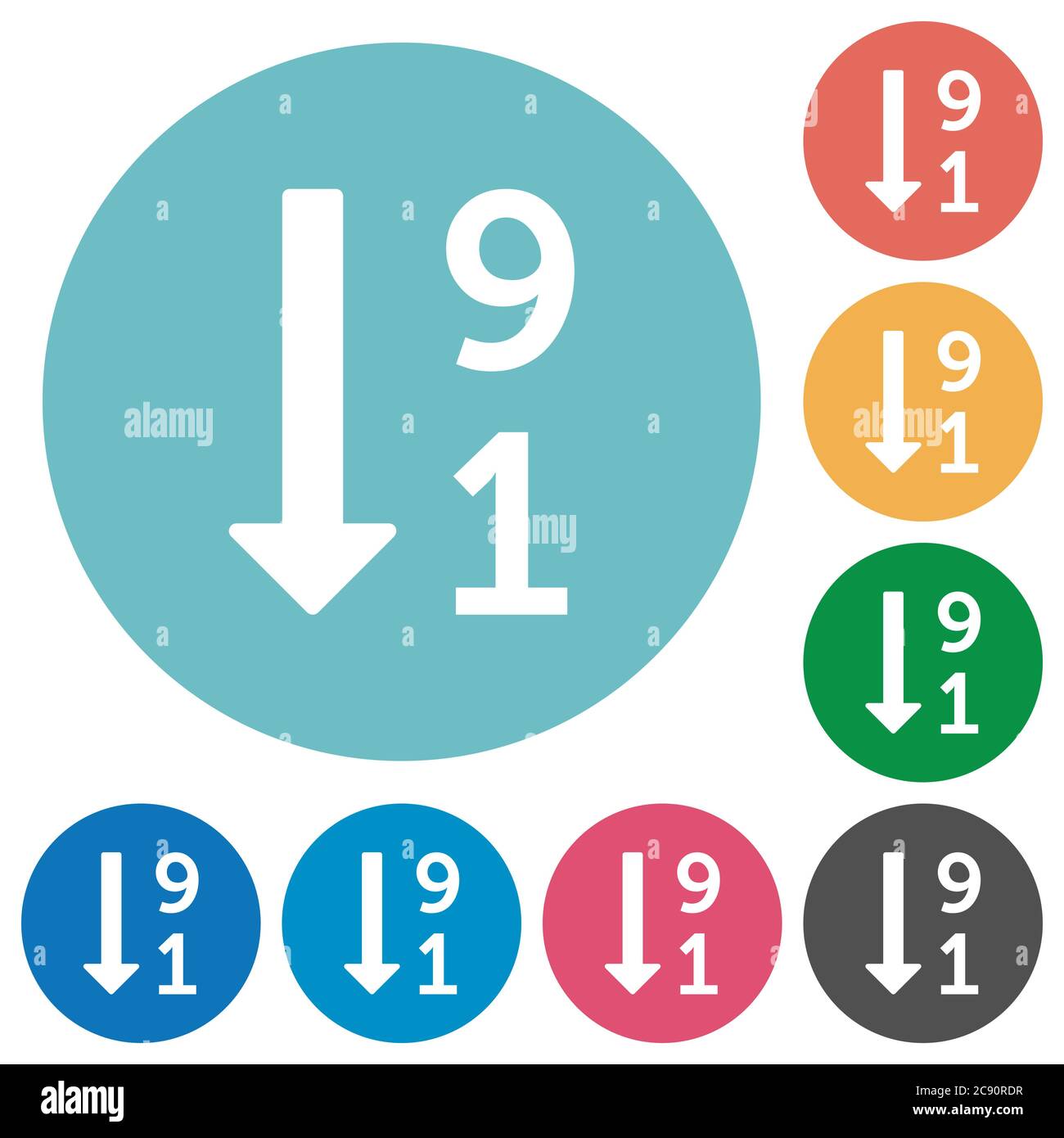 Descending numbered list white flat icons on color rounded square ...