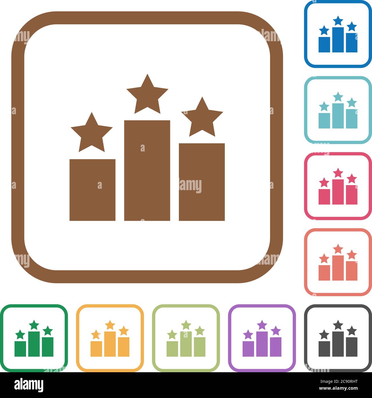 Ranking simple icons in color rounded square frames on white background ...