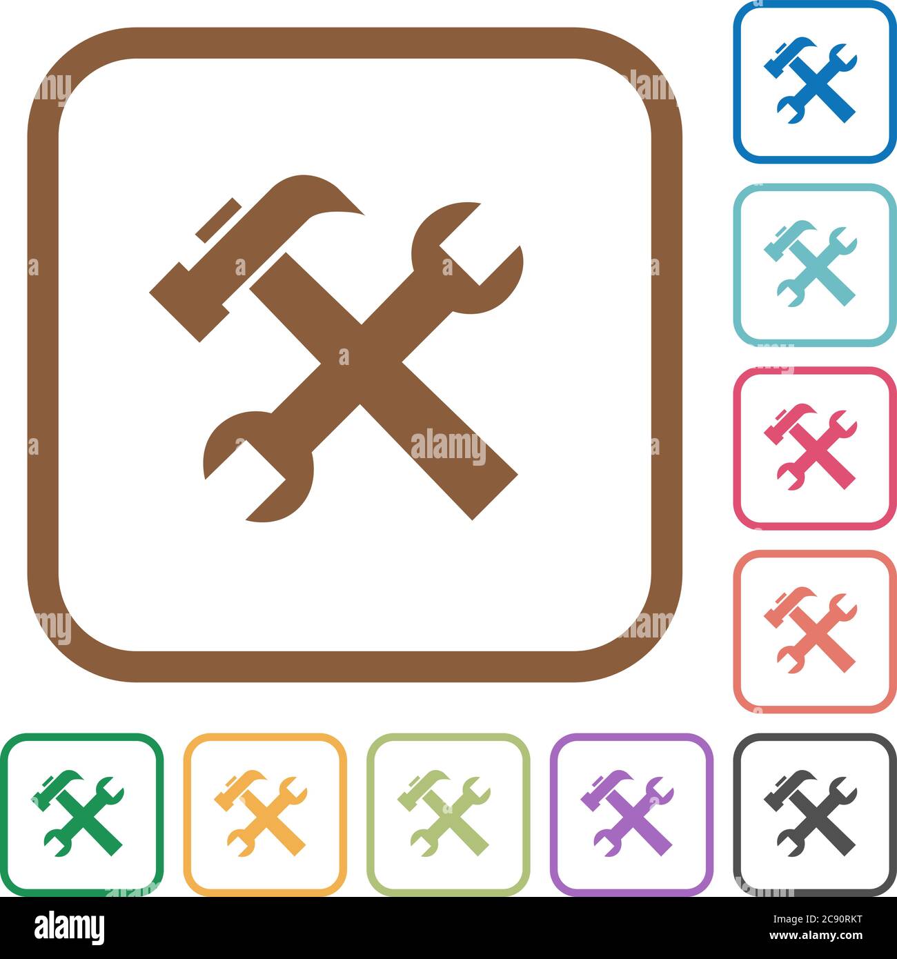 Tools simple icons in color rounded square frames on white background ...