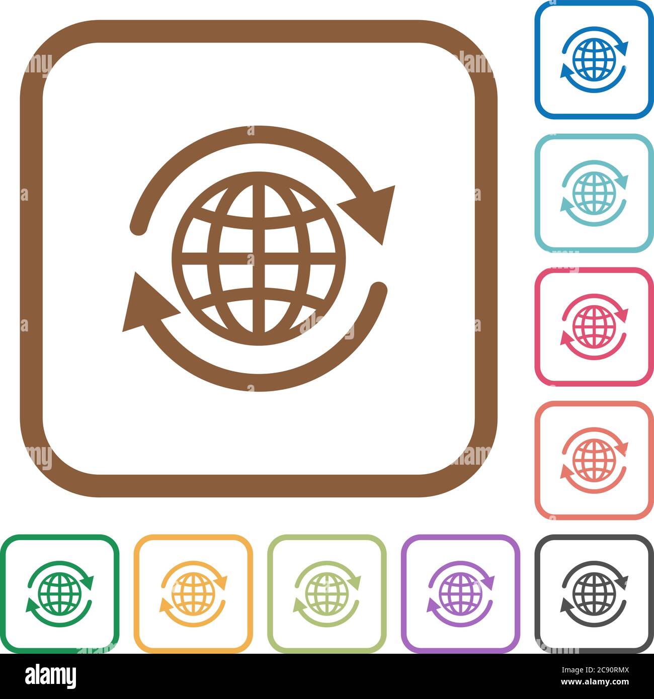 International simple icons in color rounded square frames on white ...