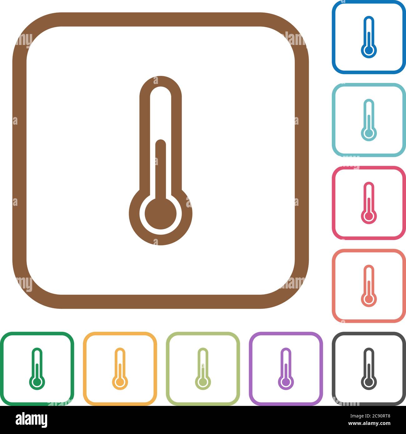 Thermometer simple icons in color rounded square frames on white ...