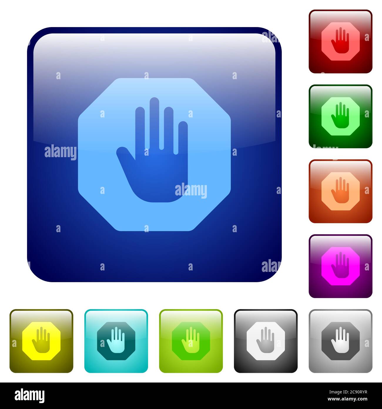 Stop sign color glass rounded square button set Stock Vector Image ...