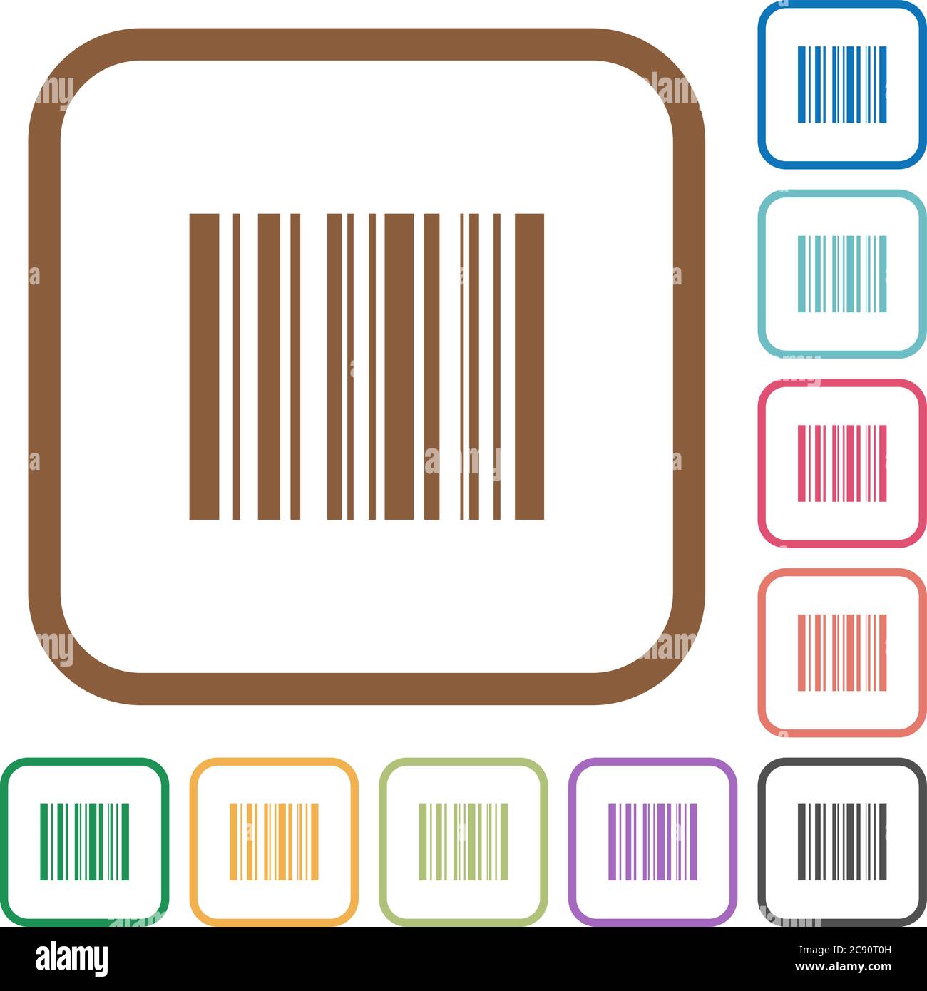 Barcode simple icons in color rounded square frames on white background ...