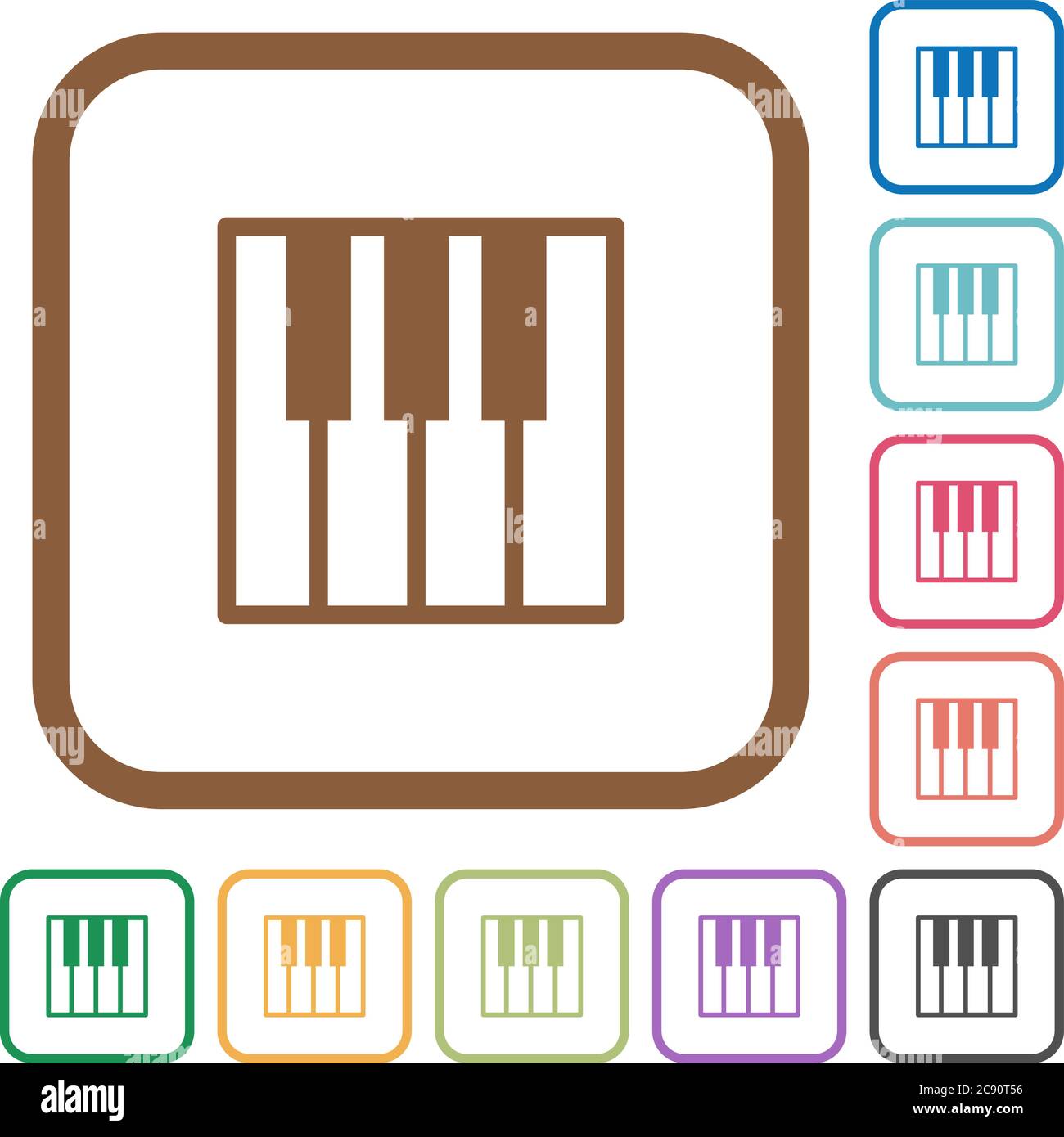 Piano keyboard simple icons in color rounded square frames on white ...