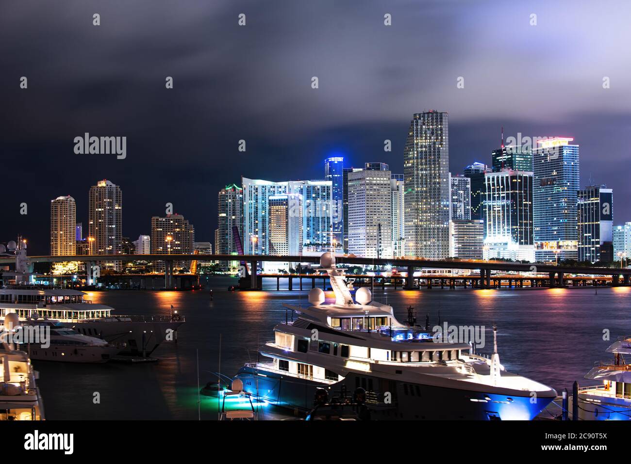 Miami, Florida, USA skyline on Biscayne Bay, city night backgrounds ...