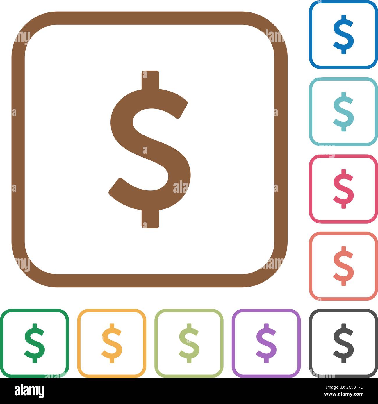 Dollar sign simple icons in color rounded square frames on white ...