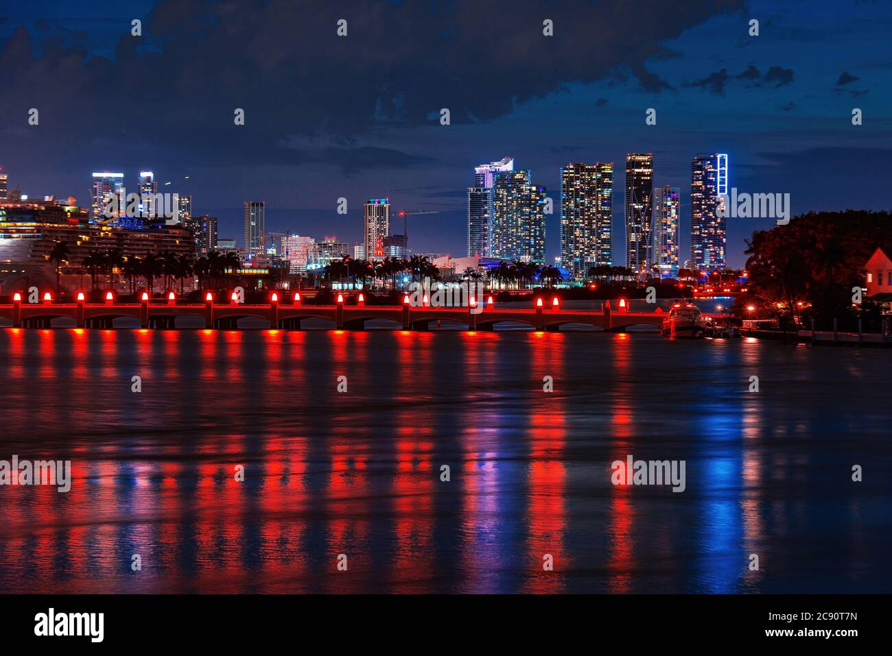 City of Miami, night panorama of downtown business skyscrapers. Miami ...