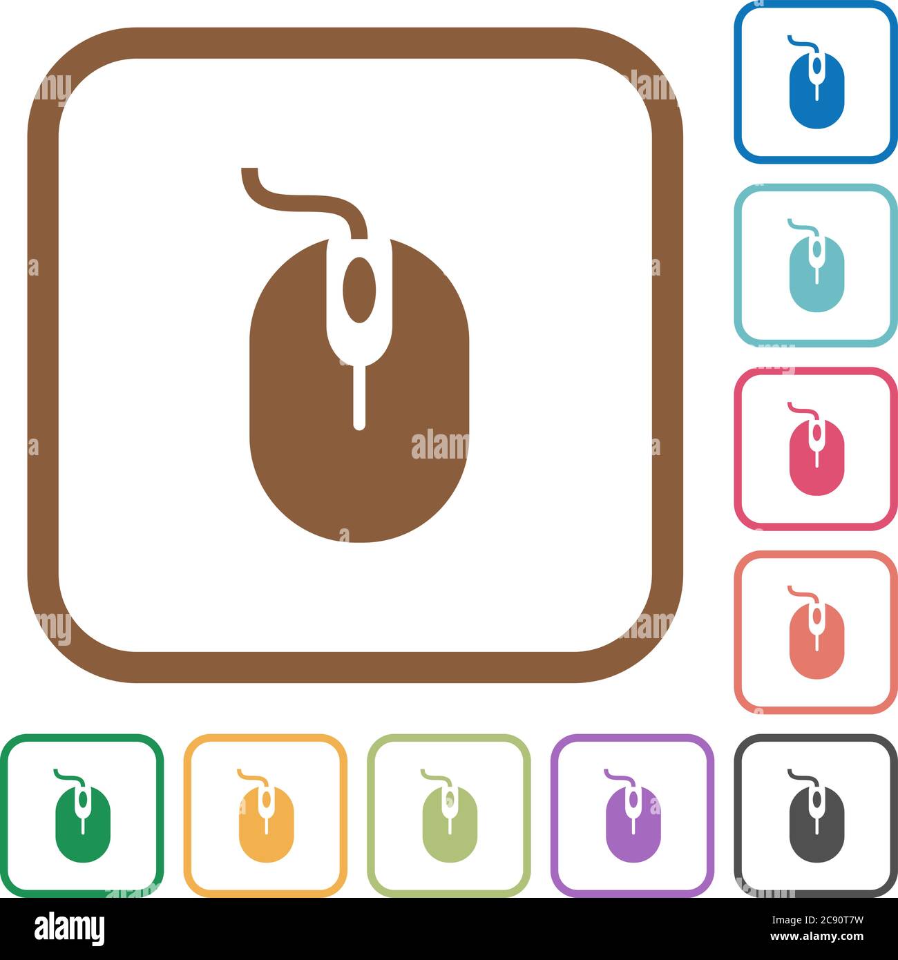 Computer mouse simple icons in color rounded square frames on white ...