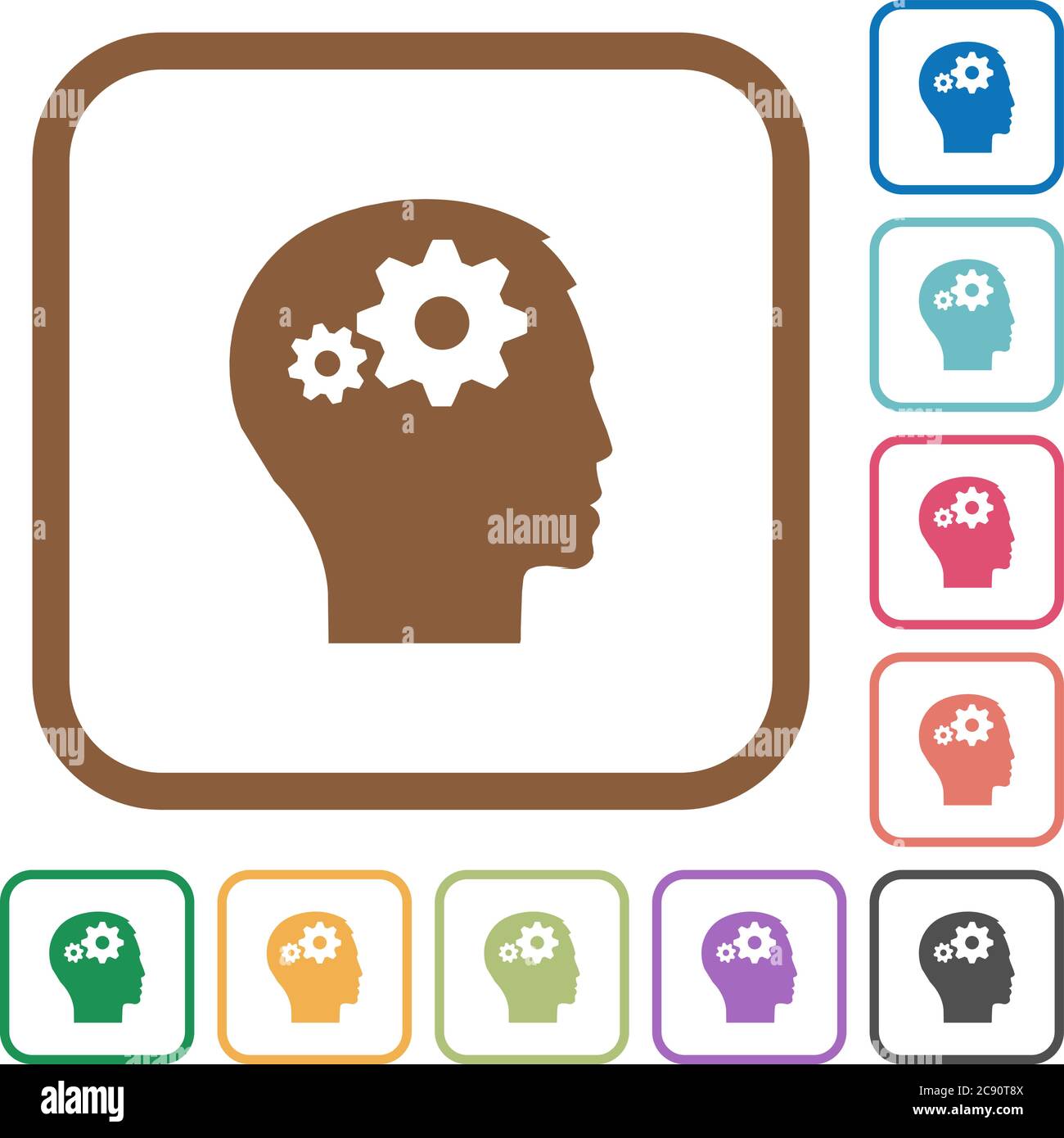 User settings simple icons in color rounded square frames on white ...