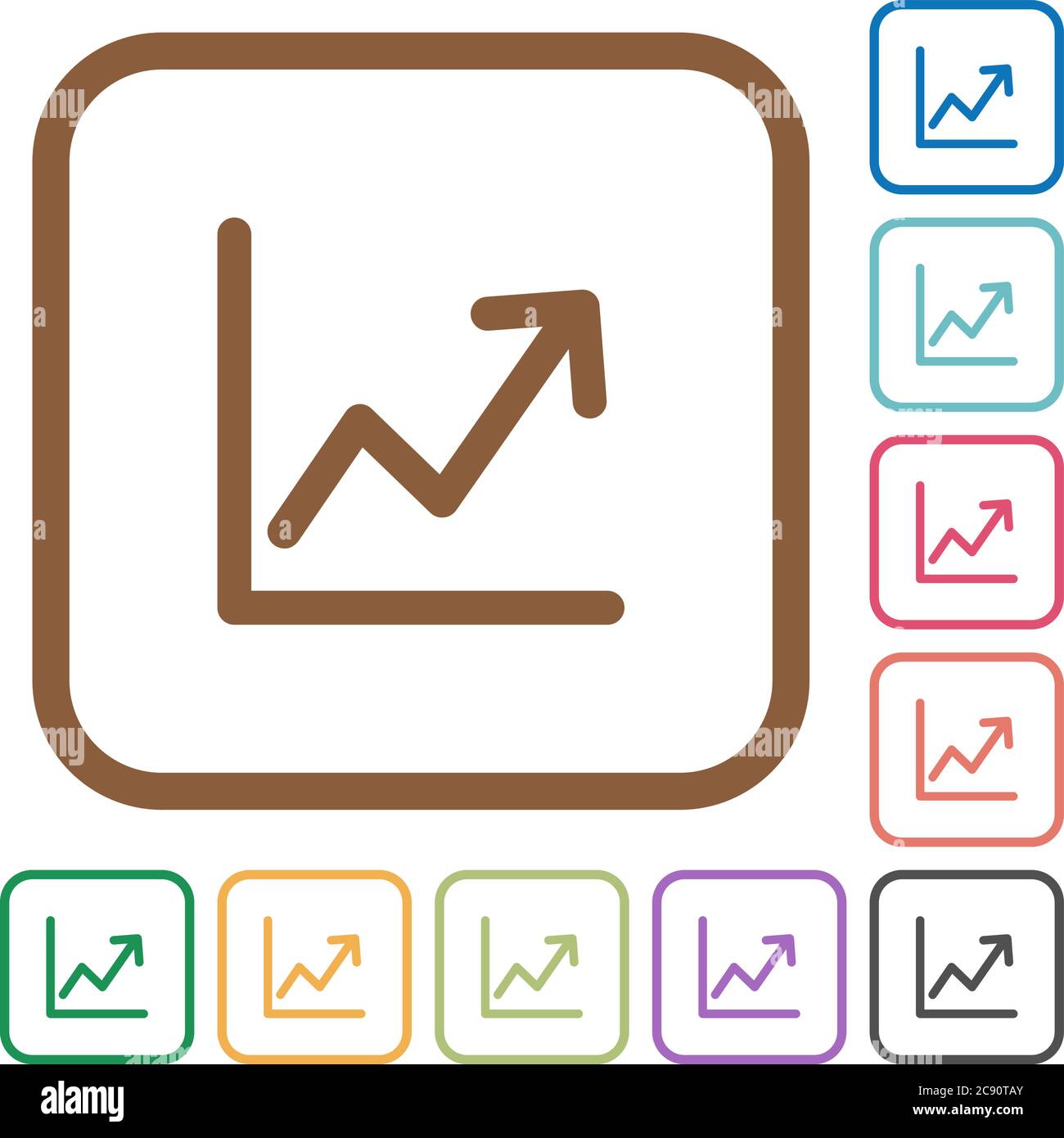 Line graph simple icons in color rounded square frames on white ...