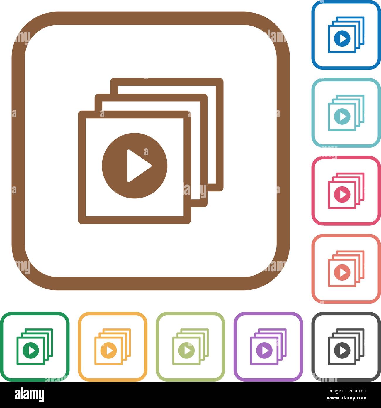 Play files simple icons in color rounded square frames on white ...
