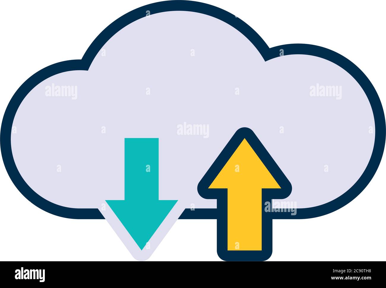cloud storage with upload and dowload arrows icon over white background ...