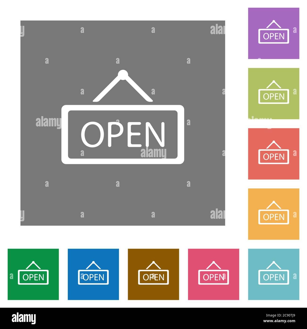 Open sign flat icons on simple color square background Stock Vector ...