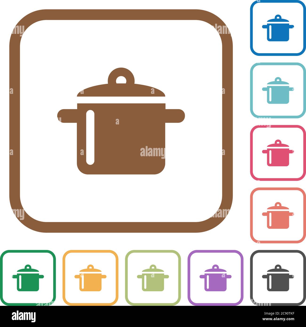 Cooking simple icons in color rounded square frames on white background ...