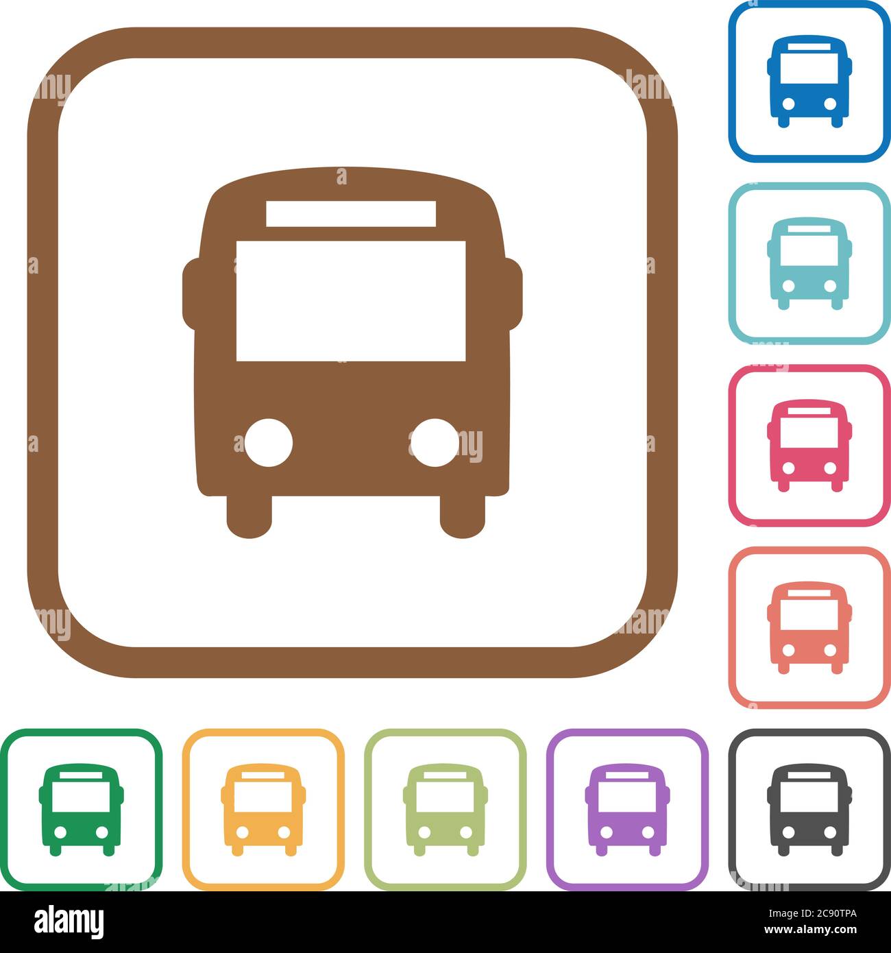 Bus simple icons in color rounded square frames on white background ...