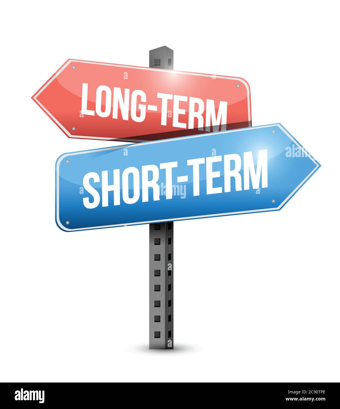 Long-term, short-term road sign illustration design over a white ...