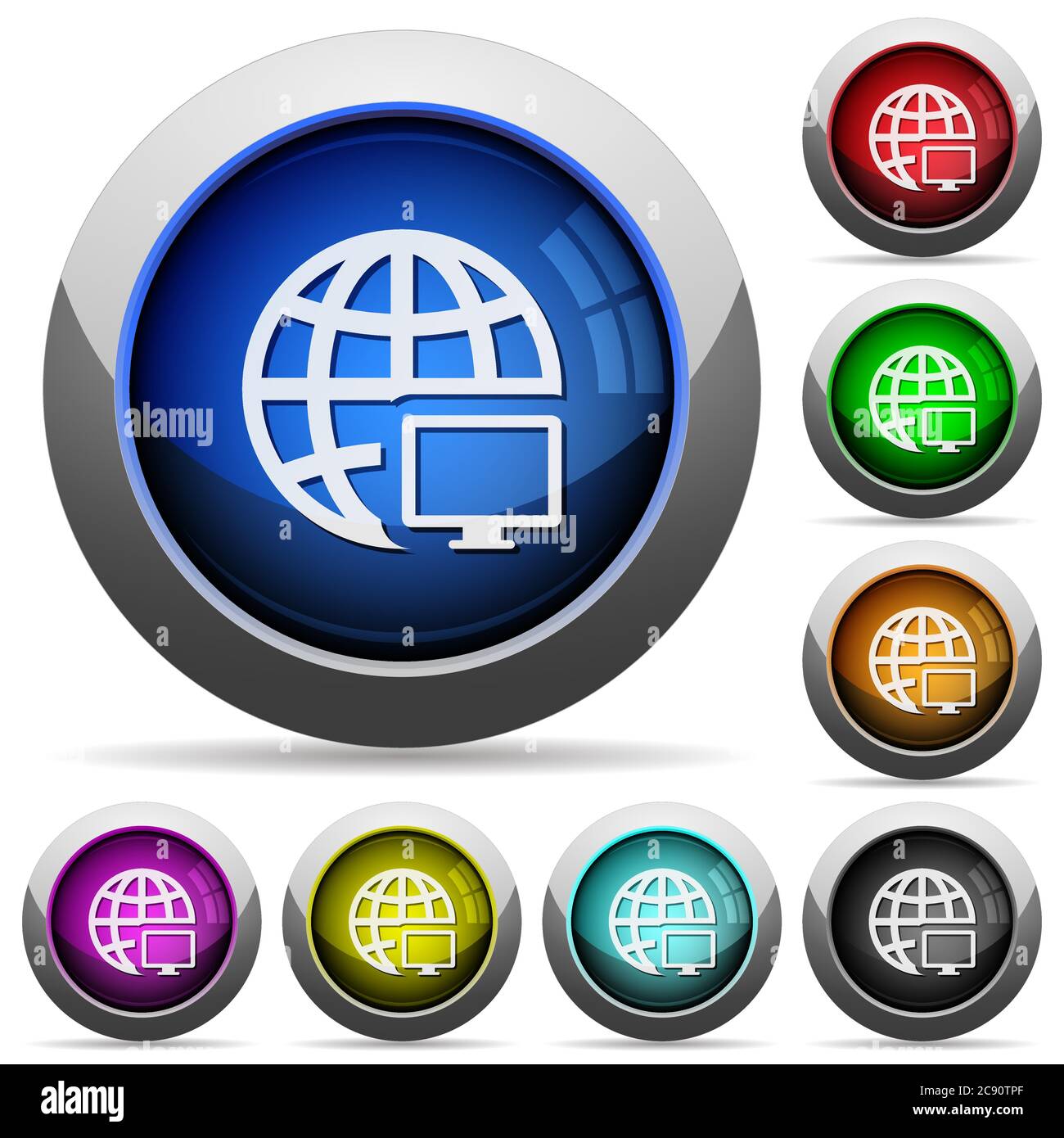 Remote terminal icons in round glossy buttons with steel frames Stock ...