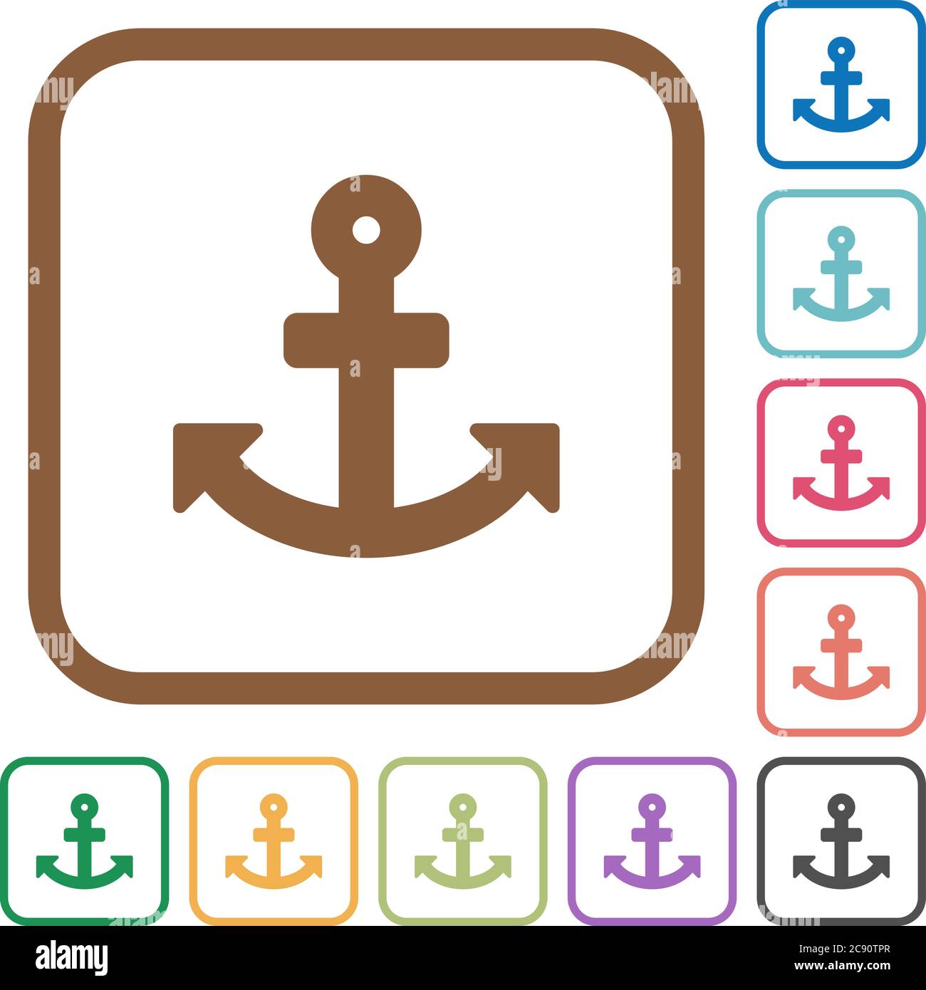 Anchor simple icons in color rounded square frames on white background ...