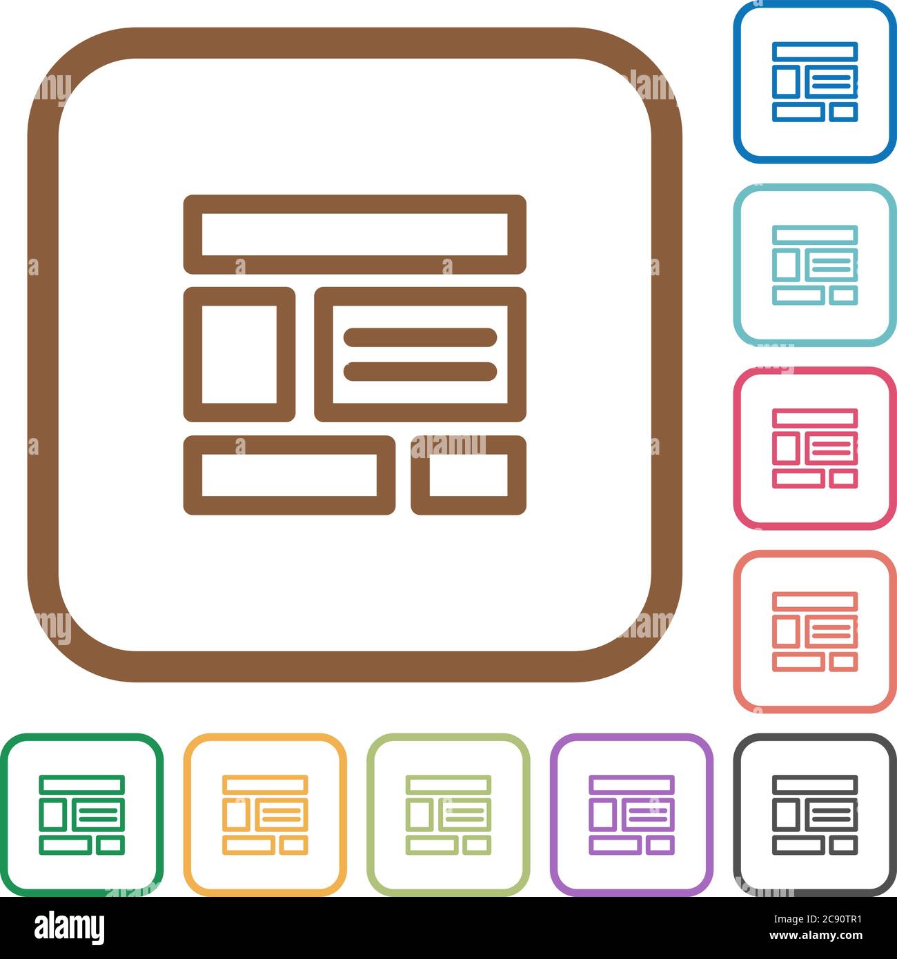 Web layout simple icons in color rounded square frames on white ...