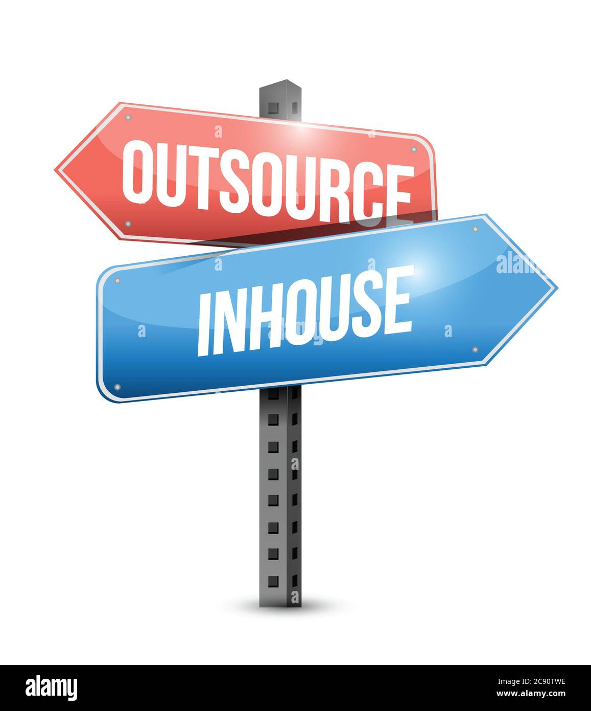 Outsource, in-house street sign illustration design over a white ...