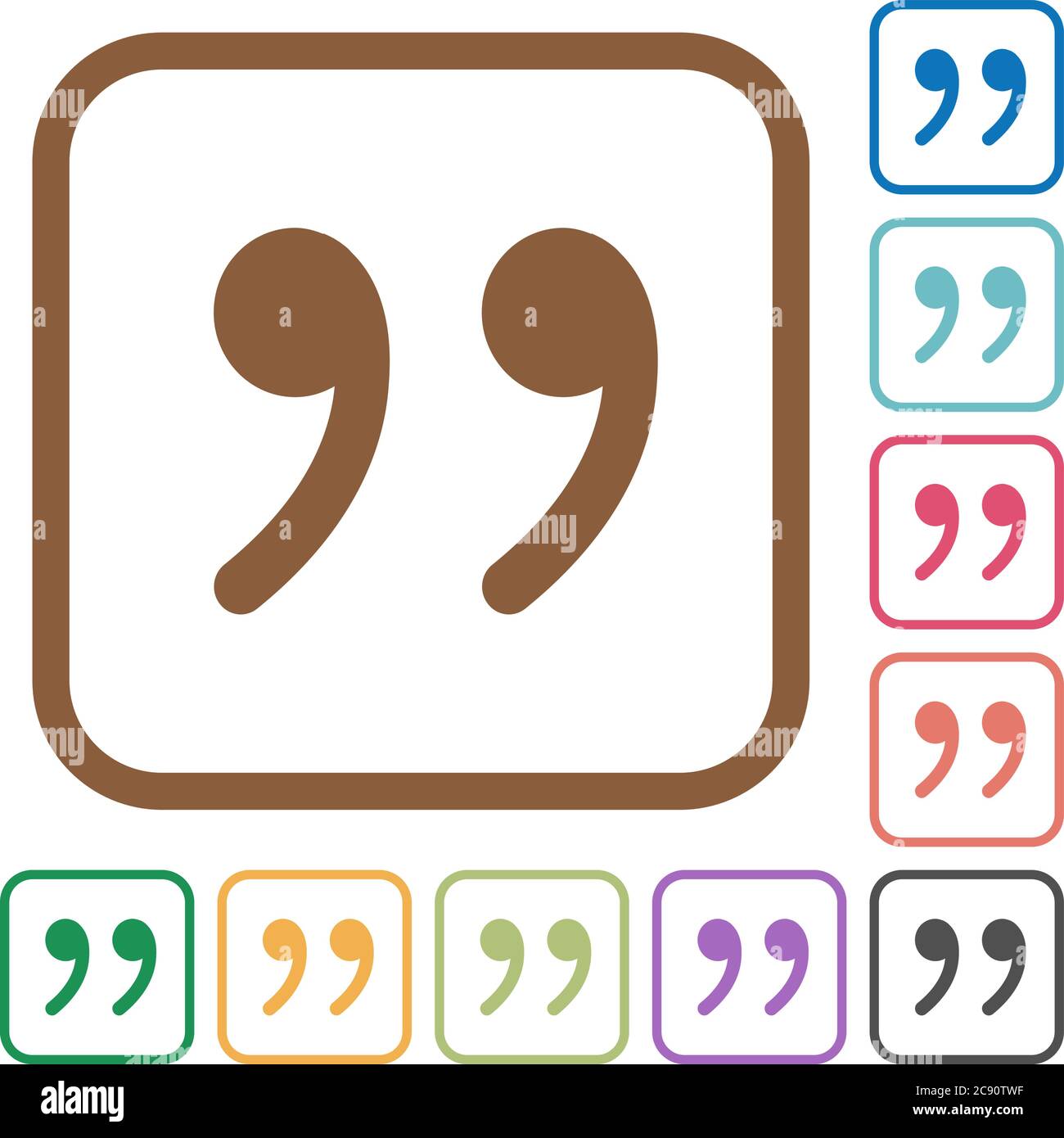Quotation mark simple icons in color rounded square frames on white ...