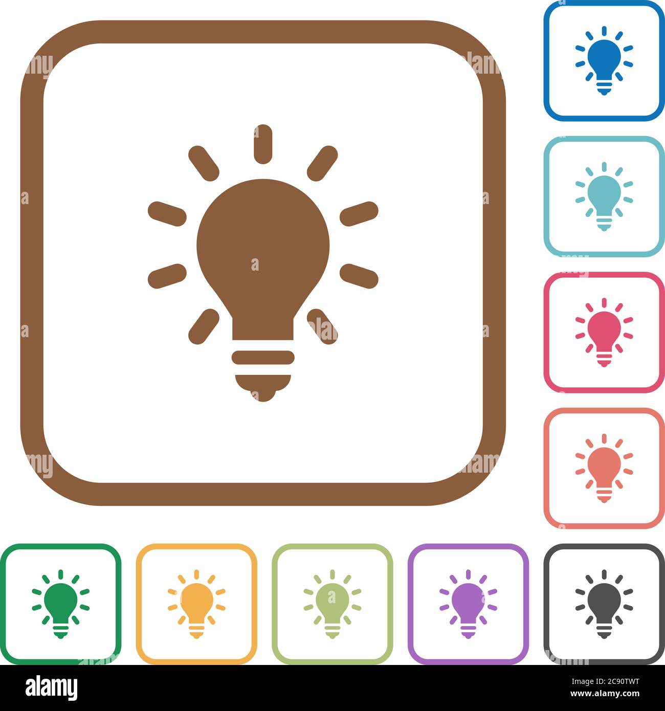 Lighting bulb simple icons in color rounded square frames on white ...