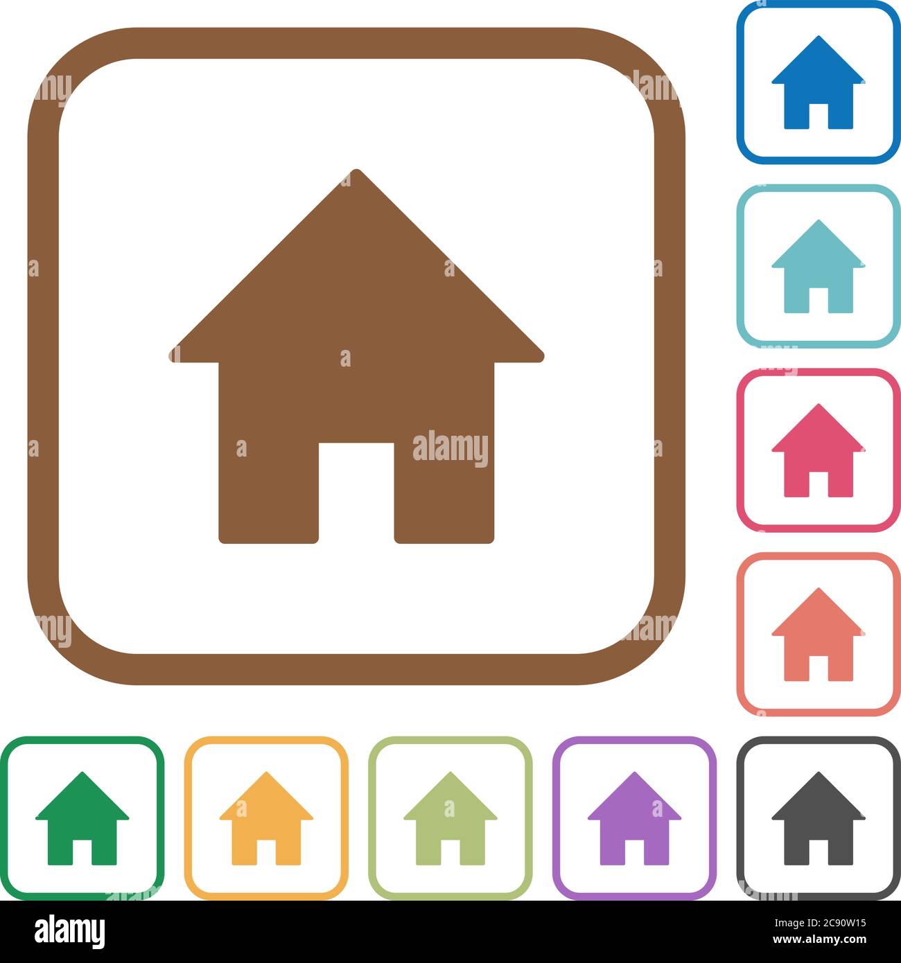 Home simple icons in color rounded square frames on white background ...