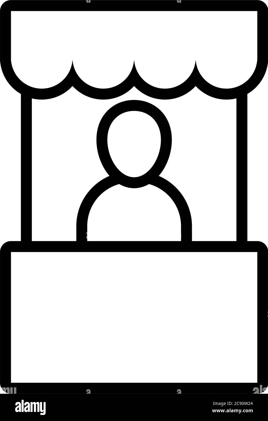 avatar seller on a booth stand over white background, line style ...