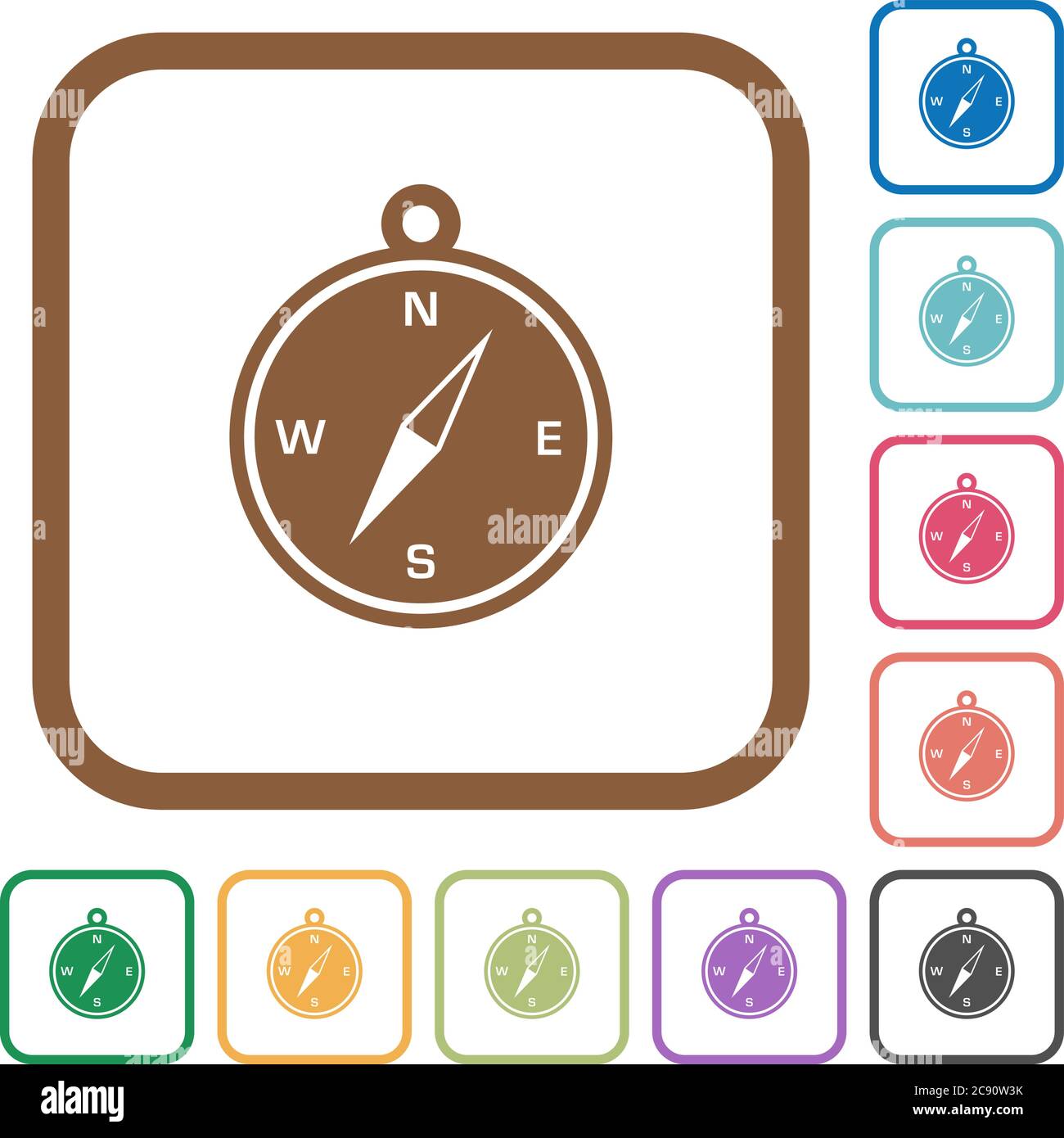 Compass simple icons in color rounded square frames on white background ...