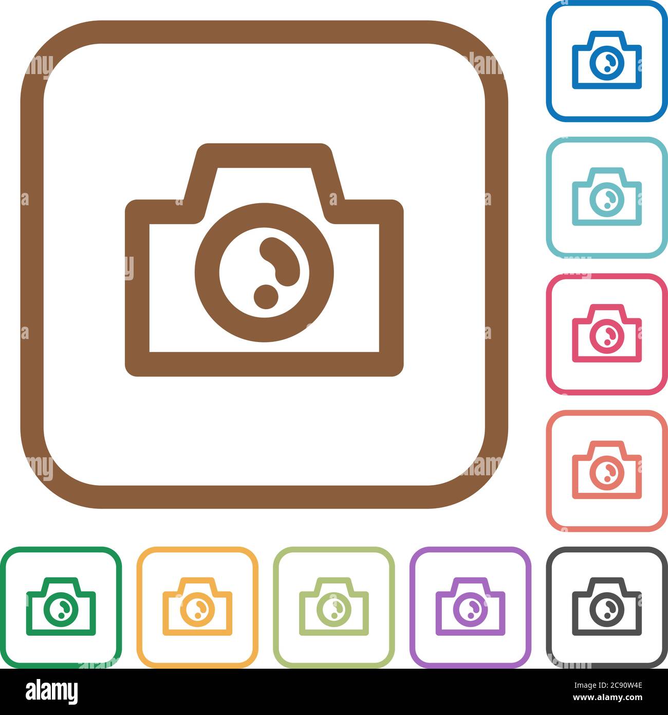 Camera simple icons in color rounded square frames on white background ...