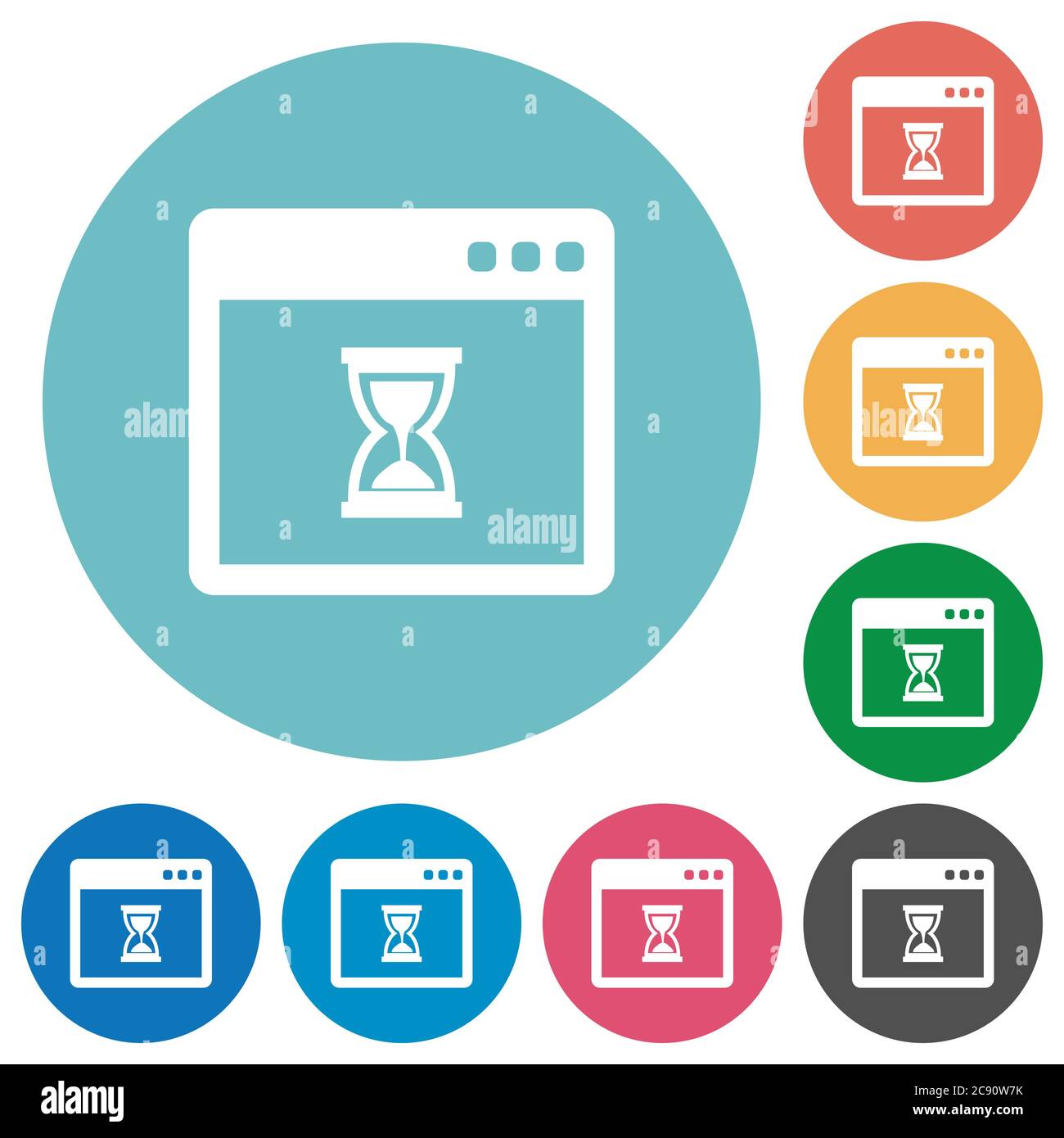 Waiting application flat white icons on round color backgrounds Stock ...