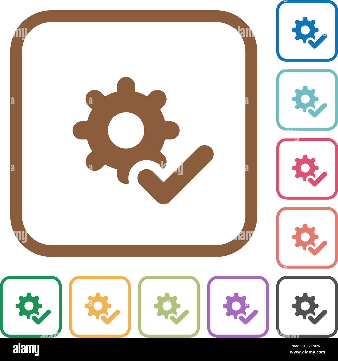 Settings ok simple icons in color rounded square frames on white background Stock Vector Image ...